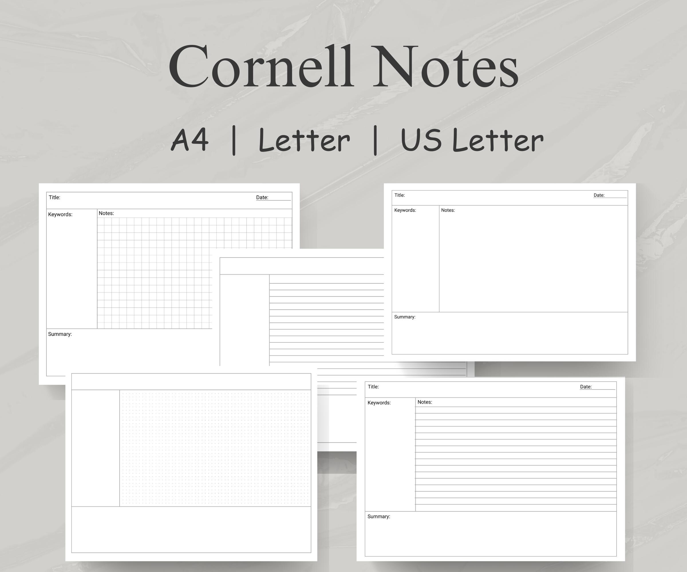 Cornell Notes Printable: Landscape & Portrait Layouts (digital Download ...