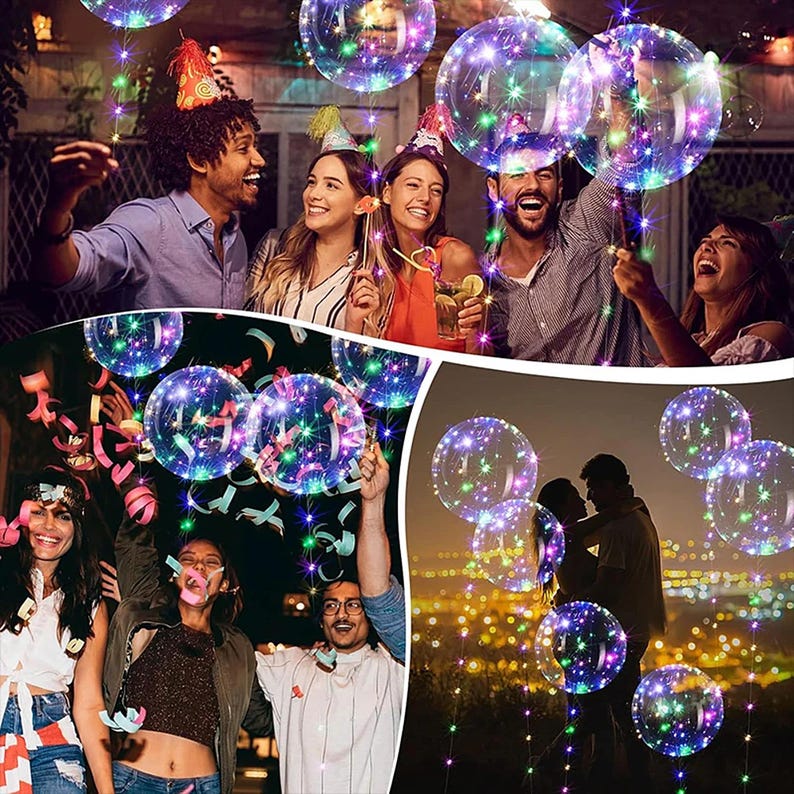 10pcs LED Light up Bobo Balloons Transparent Balloons With String ...