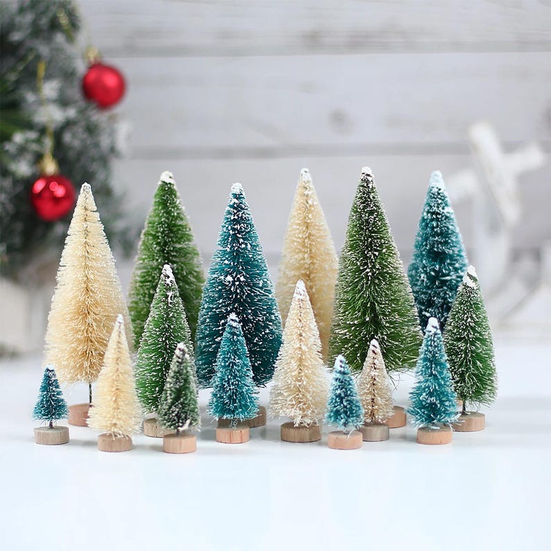 Artificial Mini Wooden Christmas Tree Blue Green White Gold Tower Pine ...