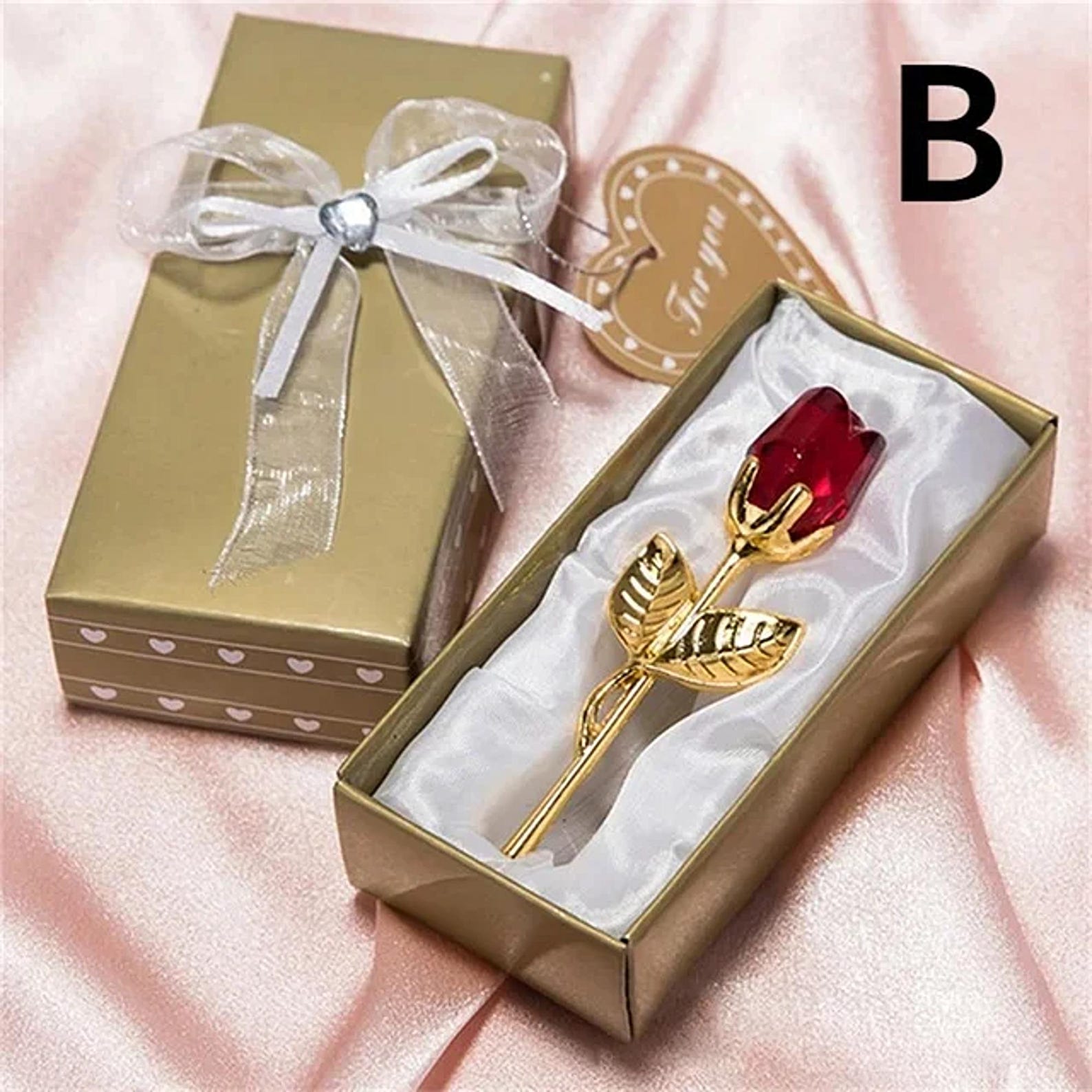 Crystal Glass Rose Flower Figurines Craft Valentine's Day Favors X'mas ...