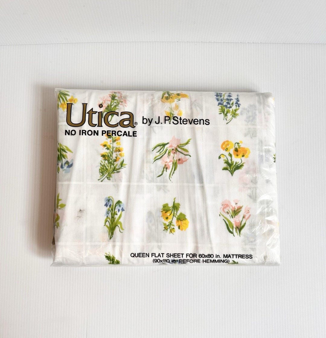 Vintage Utica by JP Stevens Queen Flat Sheet FLOWER BOX Pattern New - Etsy