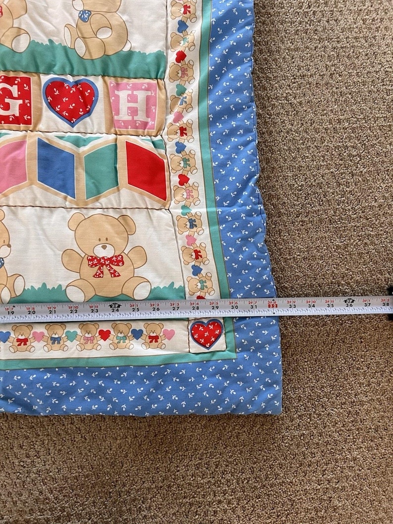 Vintage 80s 90s Baby Blanket Quilt Teddy Bear Abcs Alphabet Hearts 40 ...