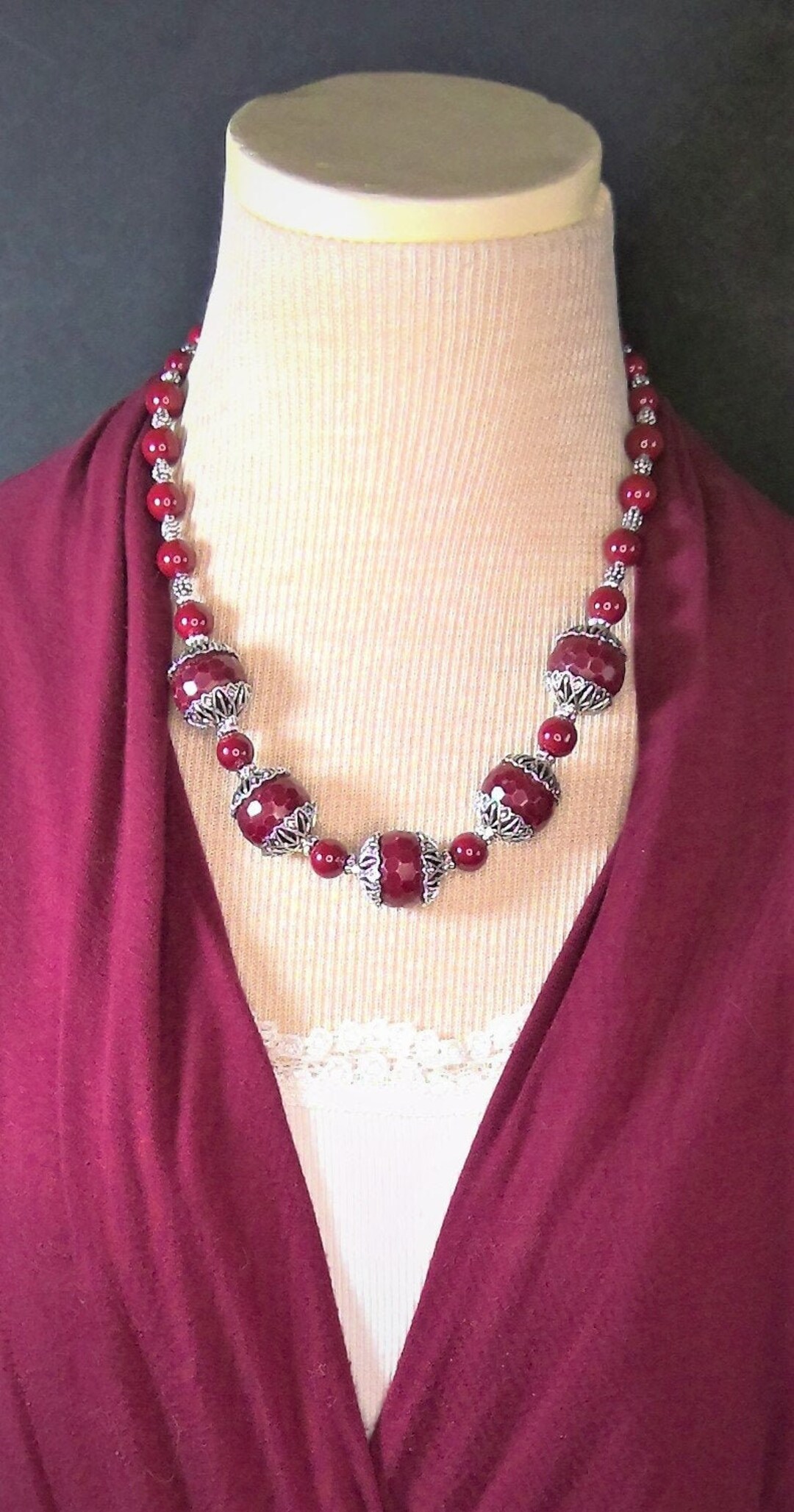 Red and Silver Necklace-large, Chunky, 20 Inches - Etsy