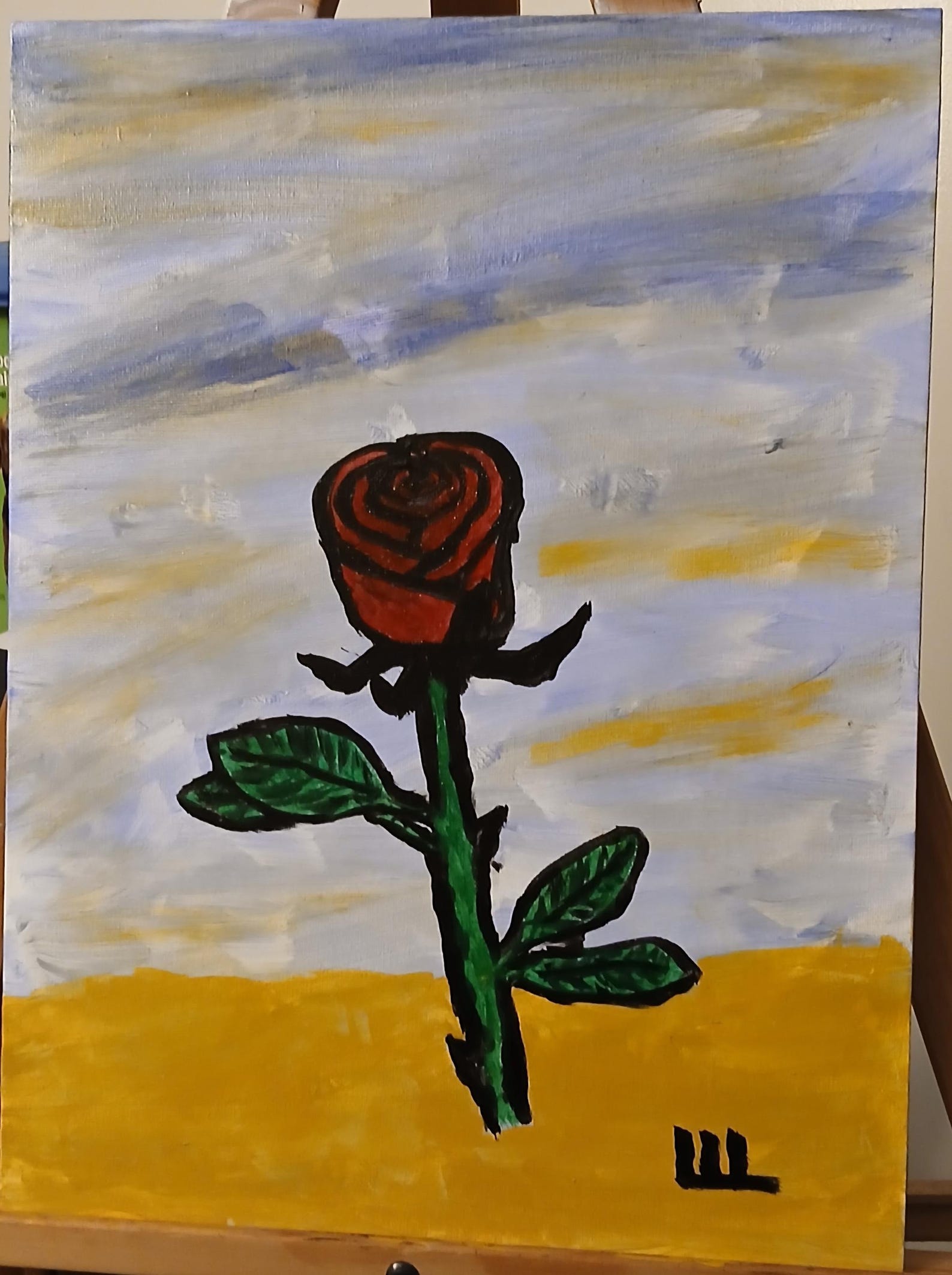 Modern Red Rose Outlined on Ocre Original Acrylic on Canvas Panel 16 X ...
