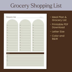 Printable Grocery List With Meal Planner (PDF Download) - Etsy
