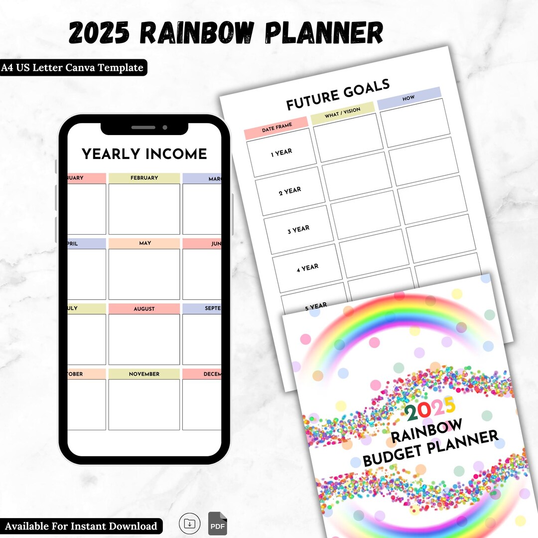 2025 Rainbow Budget Planner Printable Printable Budget Planner Monthly ...