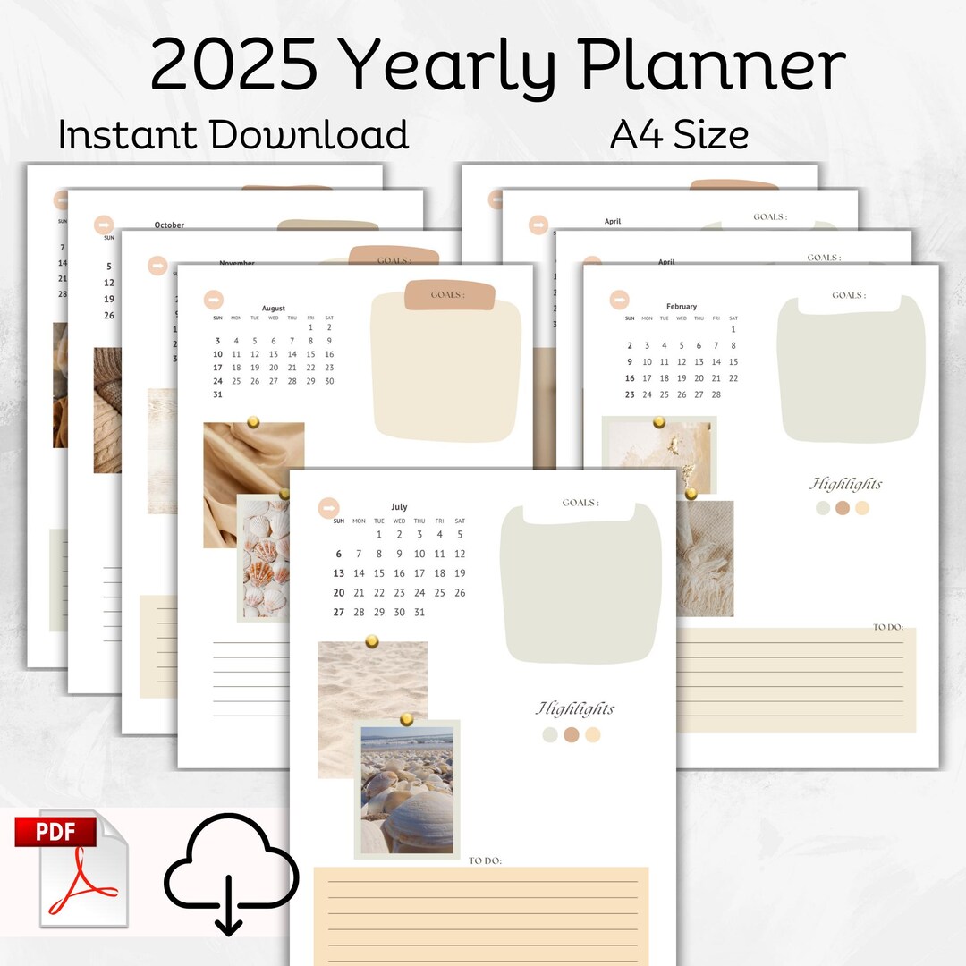 2025 Yearly Calendar Printable Colorful Calendar Year Planner Year ...
