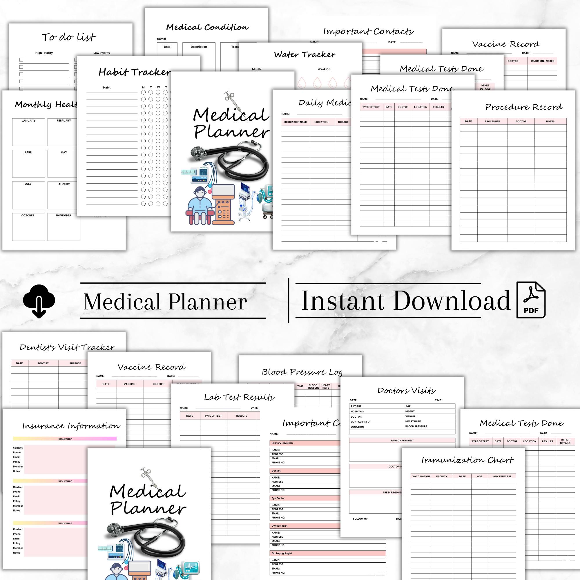 Medical Log, Medical Binder, Medical Planner Bundle Printable, Medical ...