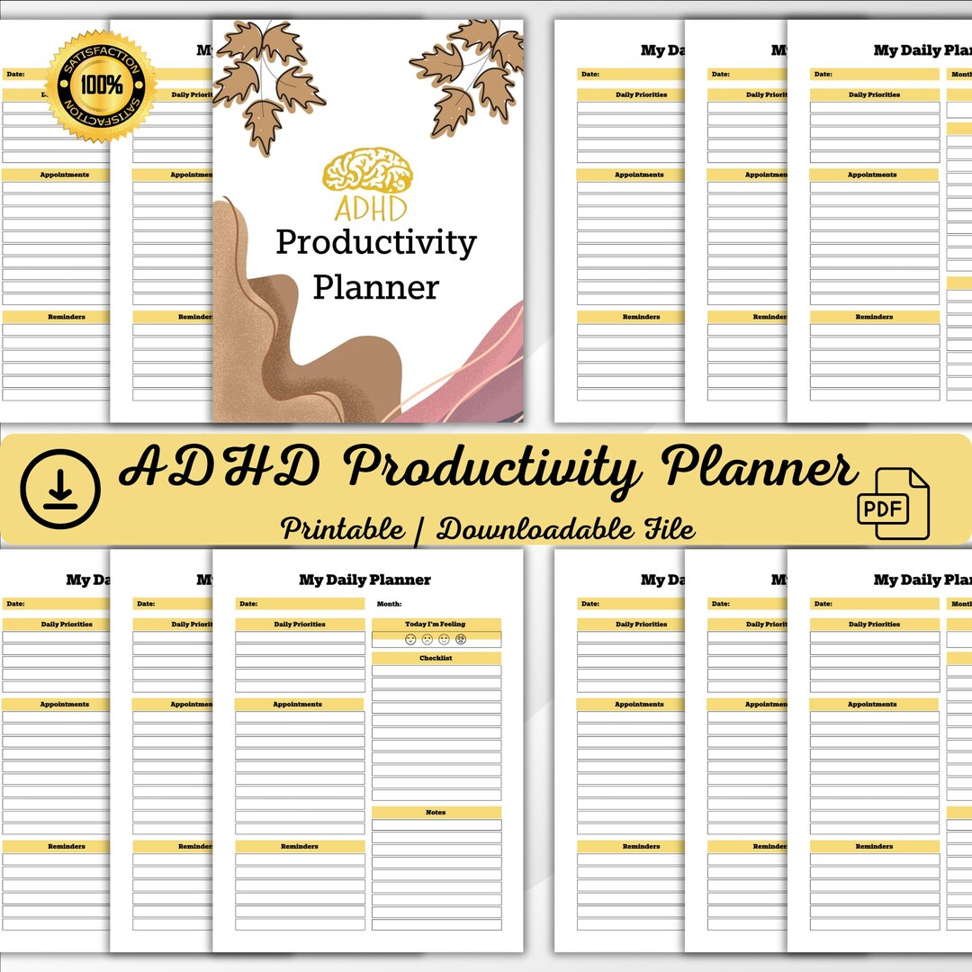ADHD Daily Planner Printable, Hourly Planner, Organized Planner, ADHD ...