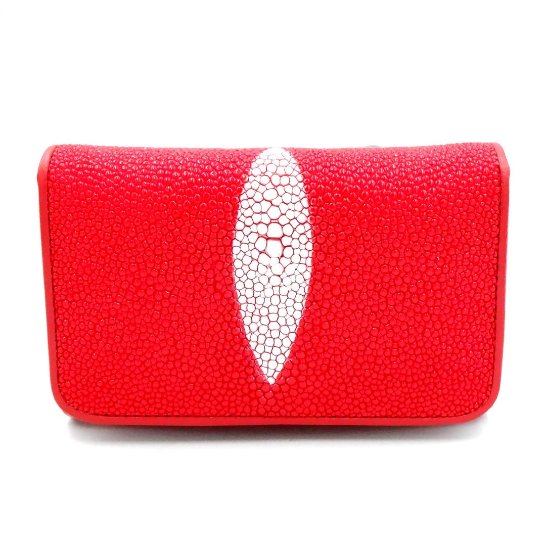New Bloody Red Genuine Leather Stingray Skin Women Tri-fold Mini Clutch ...