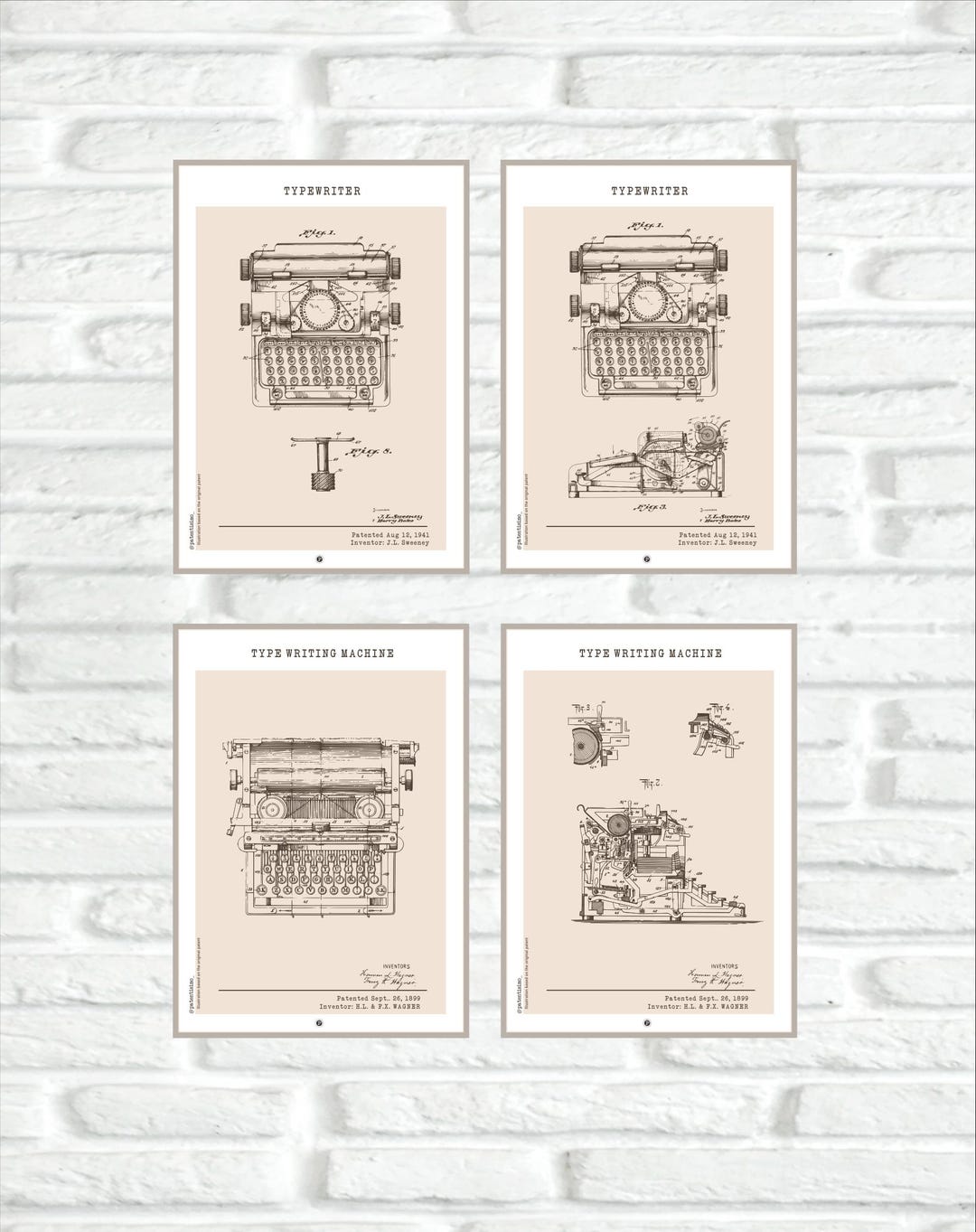 Vintage Typewriter Art Print 4 Digital Posters, Typewriter Poster ...