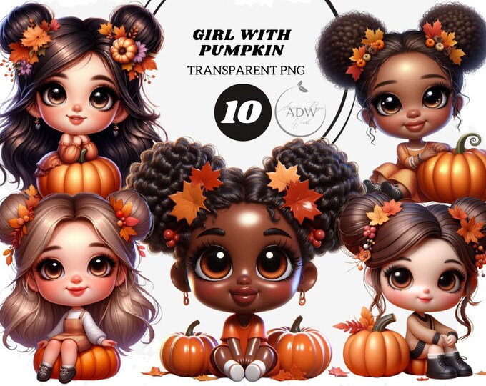 24 PNG Halloween Girl Clipart Cute Fall Pumpkin Cute Witch Gir Funny ...