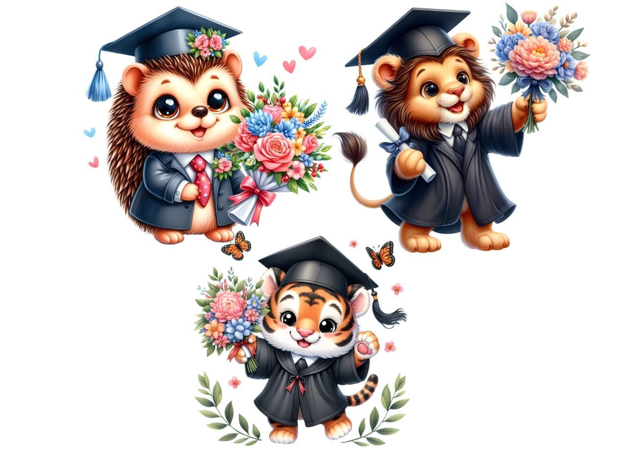 Graduation Animals Clipart, School Graduation Animals, Watercolor Cute ...