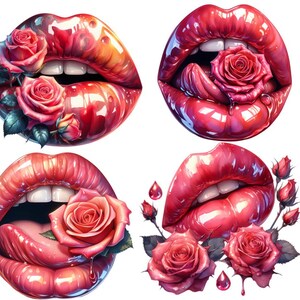 Valentine Lips Clipart Set: Romantic Roses, Love Designs (PNG, Digital ...