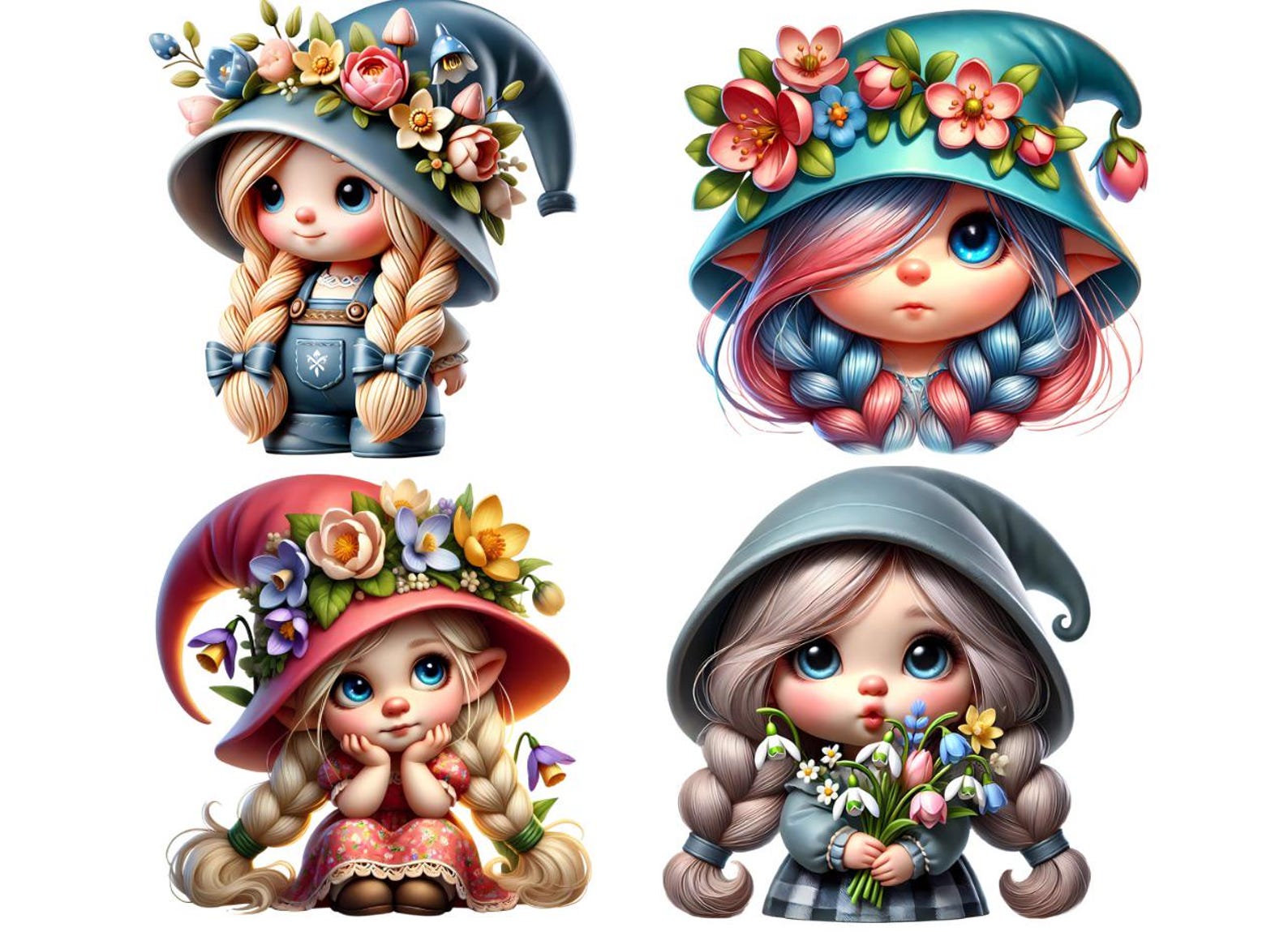 14 Spring Girls Gnome Collection Clipart, Gnome Clipart, Gnome Girl ...
