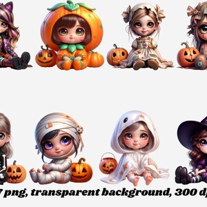 Halloween Girls Clipart | Cute Kids in Costumes PNG | Trick or Treat ...