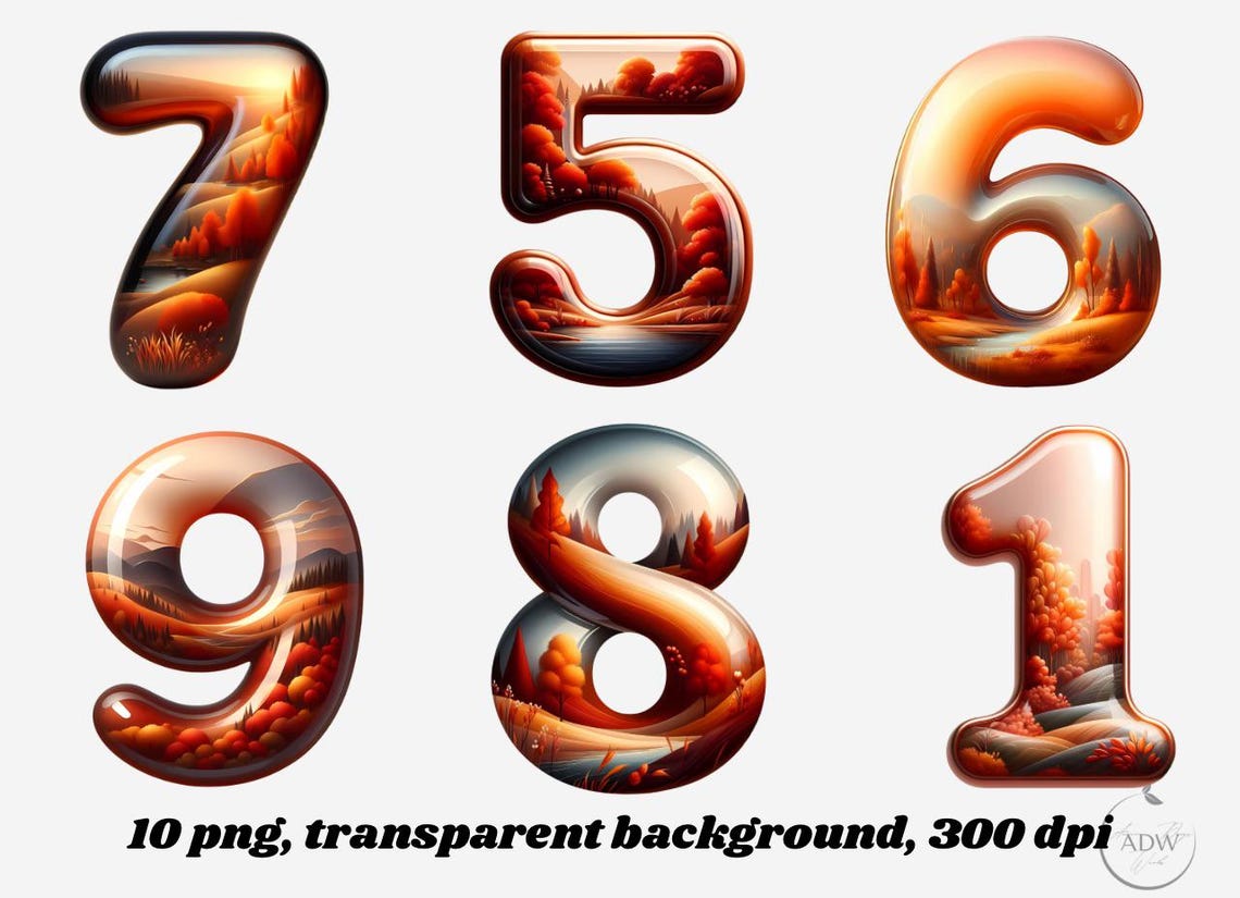 Autumn Watercolor Numbers Clipart: Fall PNG Digits (digital Download ...