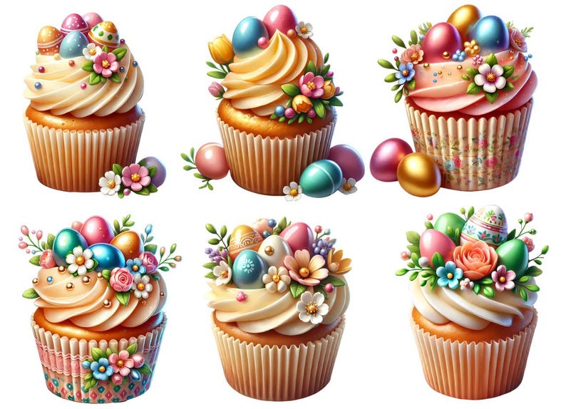 Easter Cupcakes Clipart: Watercolor Desserts Graphics (digital Download ...
