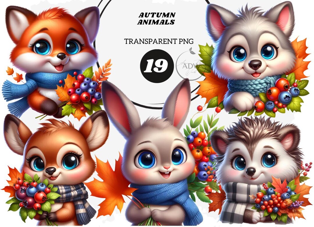 Watercolor Autumn Woodland Animals Clipart: Fall Nursery Decor (PNG ...