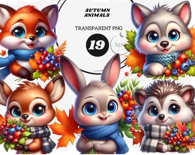 Woodland Animals Clipart Forest Autumn Compositions With Watercolor Fox ...