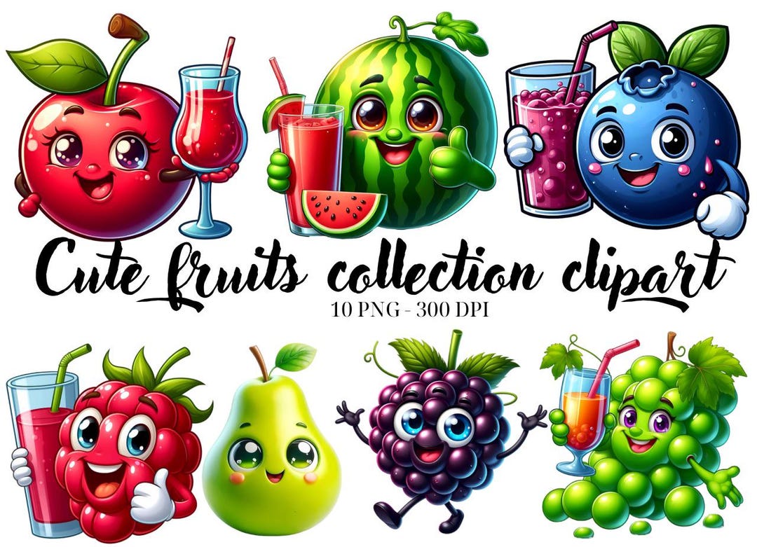 Cute Fruits Clipart, Summer Fruits Clipart, Cute Fruit PNG, Transparent ...
