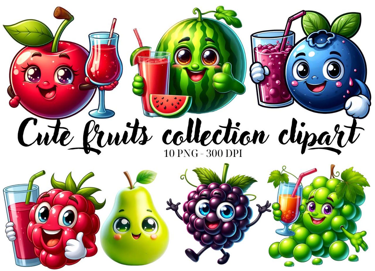 Cute Fruits Clipart, Summer Fruits Clipart, Cute Fruit PNG, Transparent ...