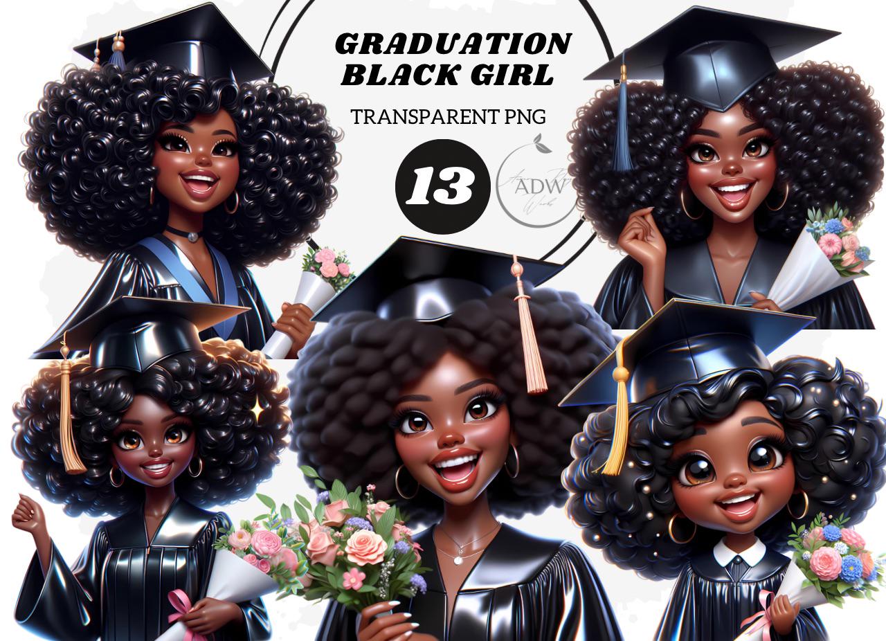 Black Girl Graduation Clipart: Chibi PNG, 2025 Graduate (digital ...