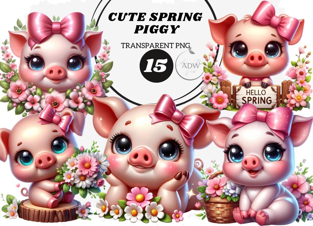Cute Spring Pigs, Baby Watercolor Animal Images, Piggy PNG, Cartoon ...
