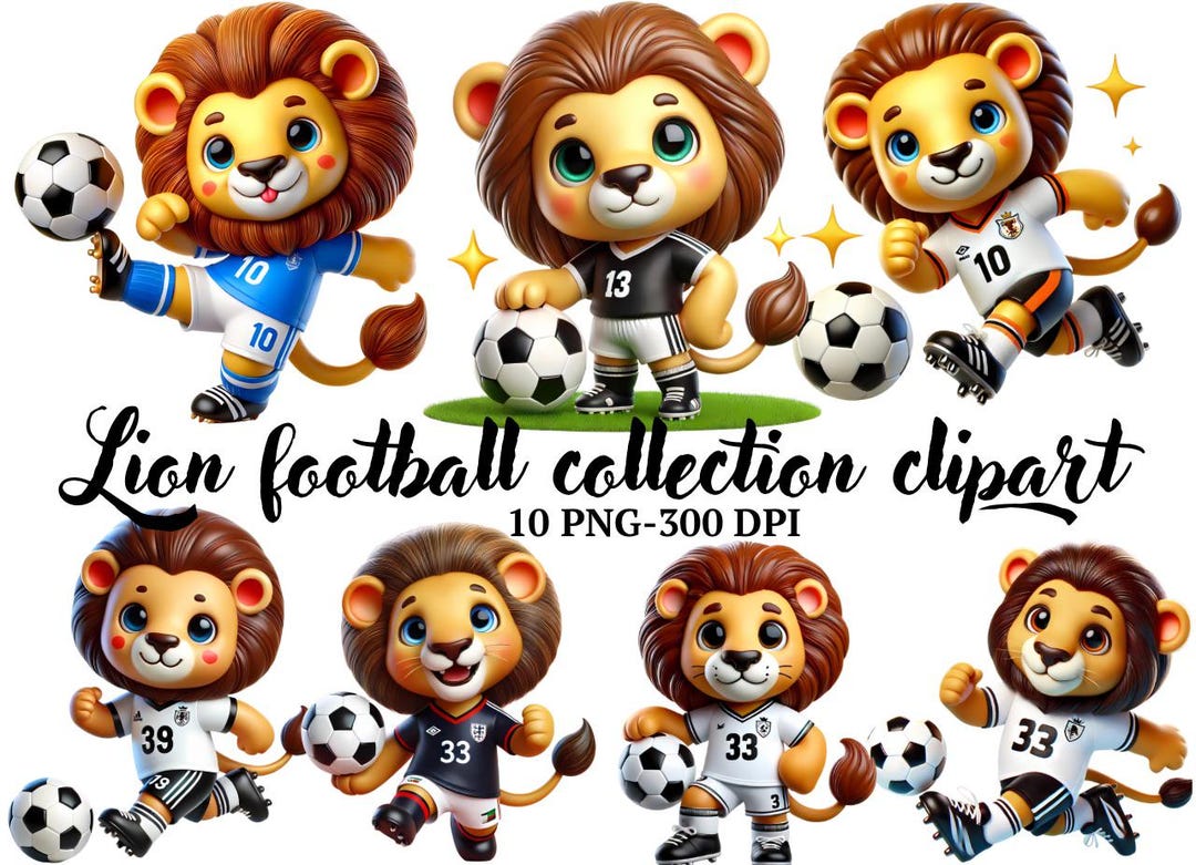 Lion Football Clipart: Watercolor Sports PNG (commercial Use, Digital ...