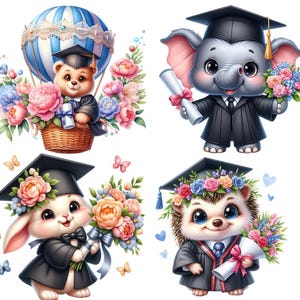 Graduation Animals Clipart, School Graduation Animals, Watercolor Cute ...