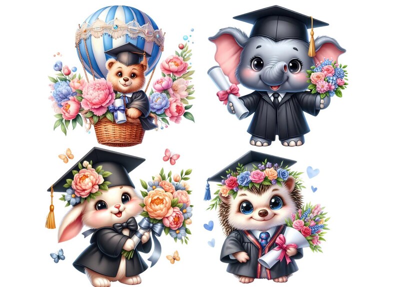 Graduation Animals Clipart, School Graduation Animals, Watercolor Cute ...