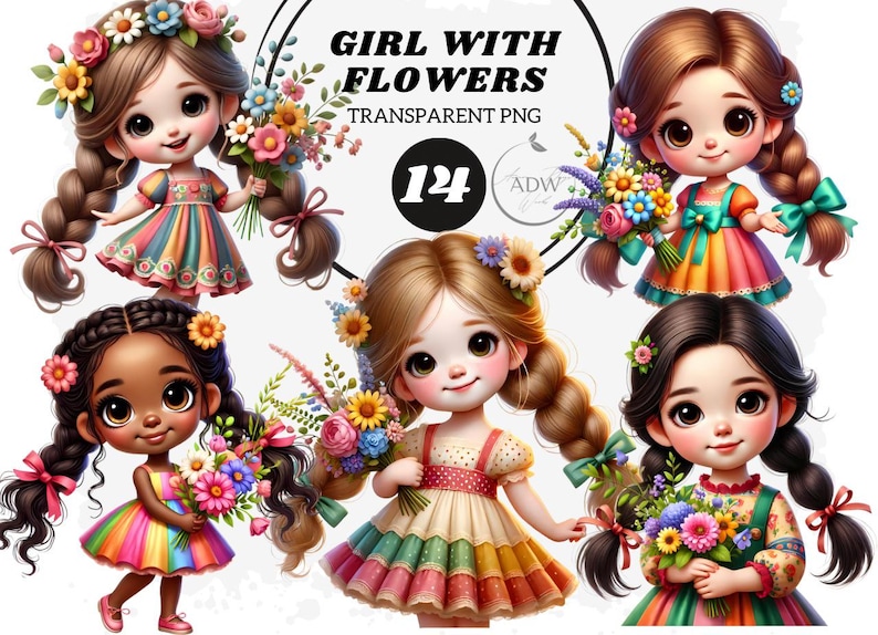 14 Girl With Flowers Clipart, Wild Flowers Clipart, Cute Flower Girl ...
