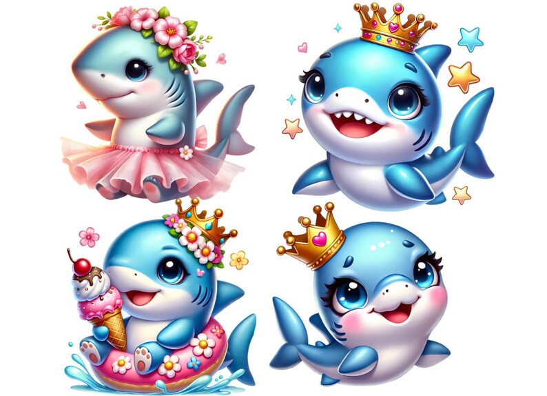 Baby Sharks Clipart, 12 PNG Cute Shark Illustrations, Adorable Ocean ...