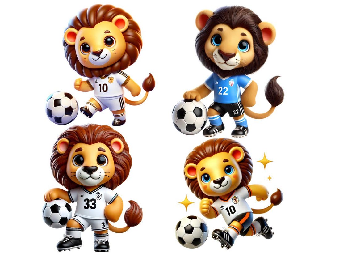 Lion Football Clipart: Watercolor Sports PNG (commercial Use, Digital ...