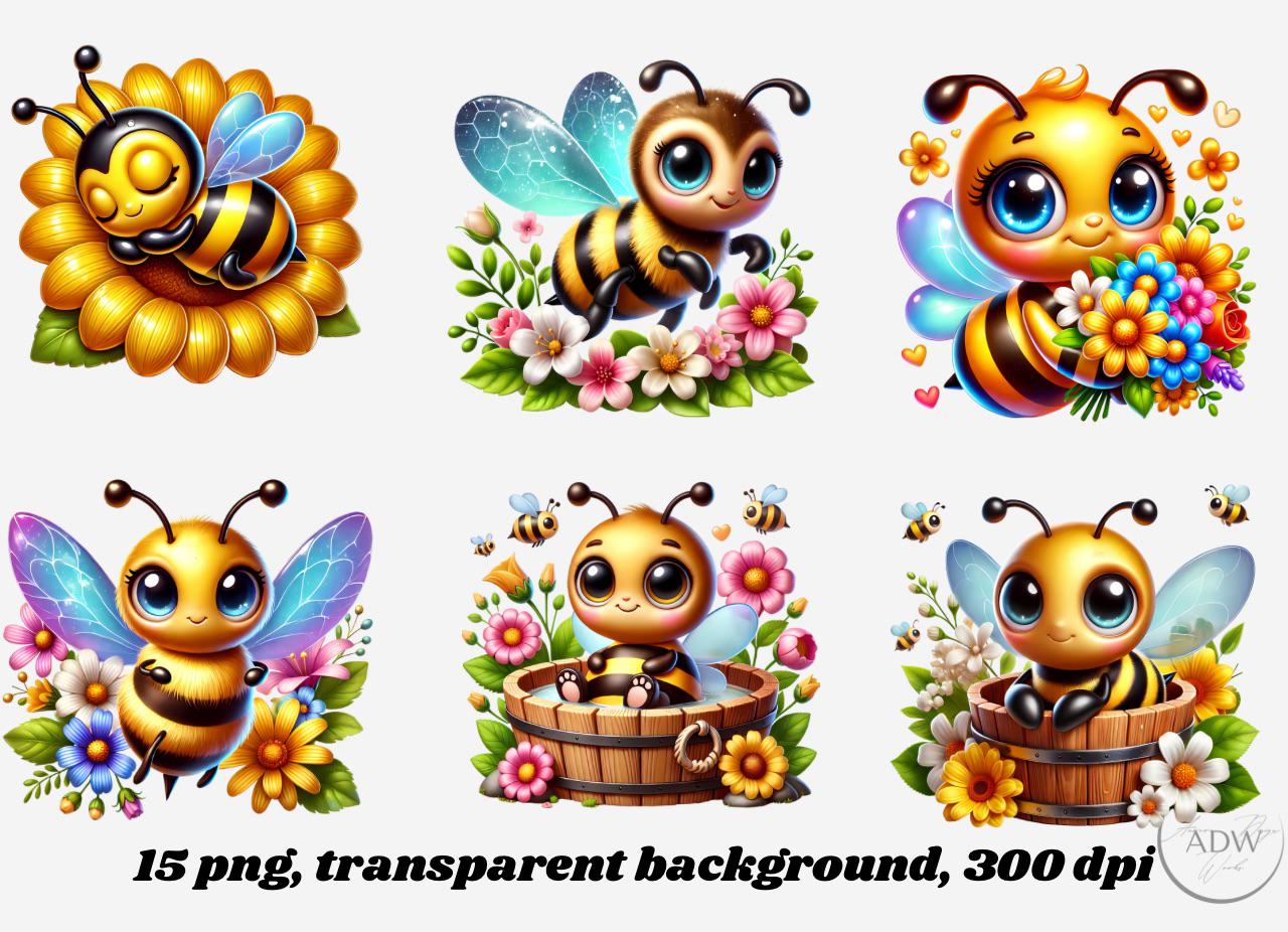 Floral Bee Clipart: Spring Daisies, Baby Room Decor (PNG Files) - Etsy