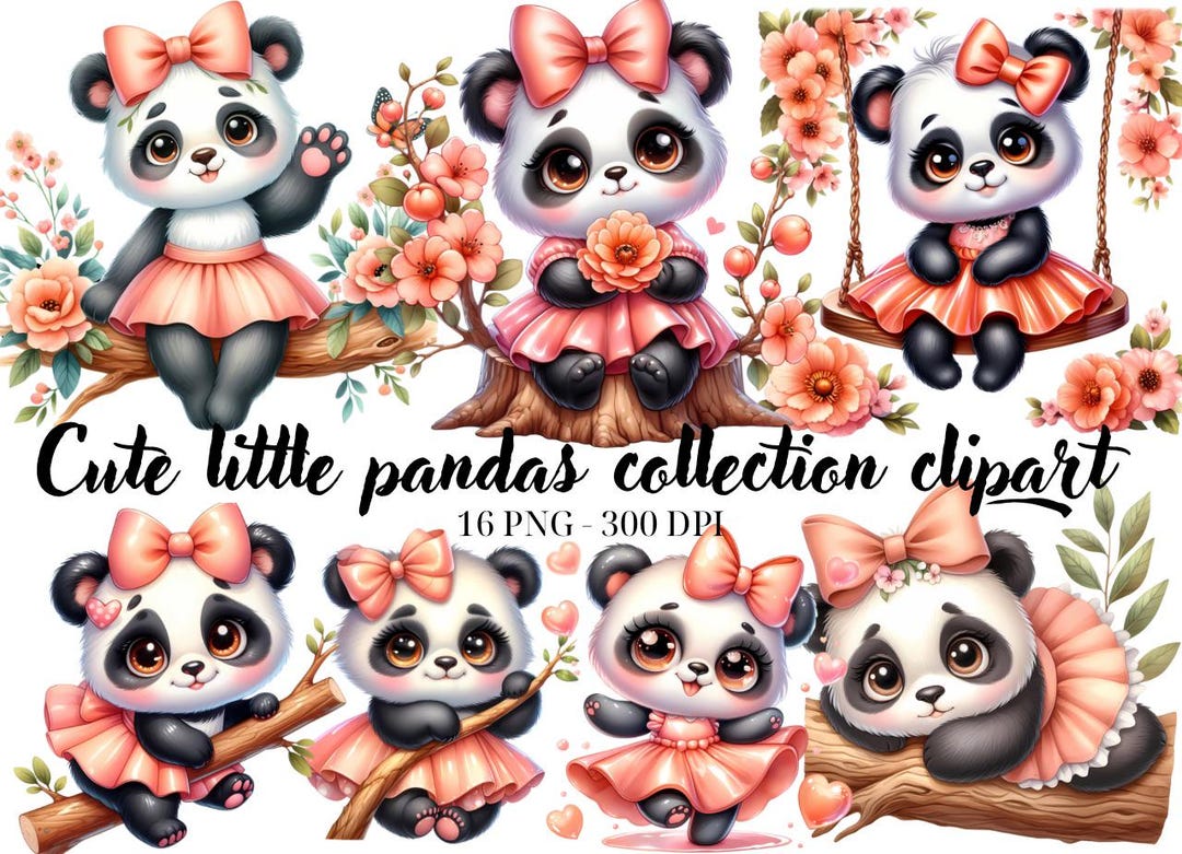 Pandas Clipart, Cute Baby Girl Pandas Png, Little Pandas Clip Art ...