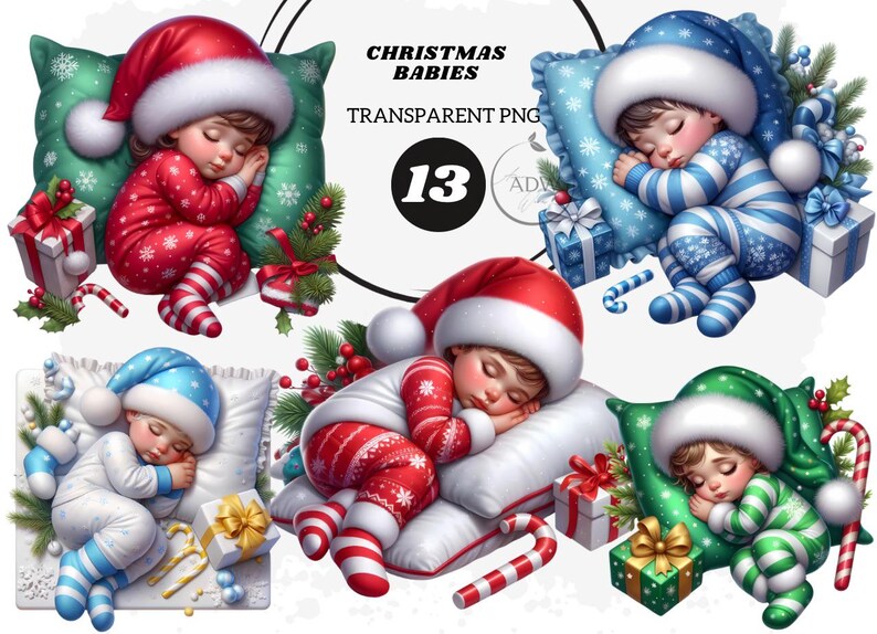 Watercolor Christmas Baby Clipart: Newborn Holiday PNG (digital ...
