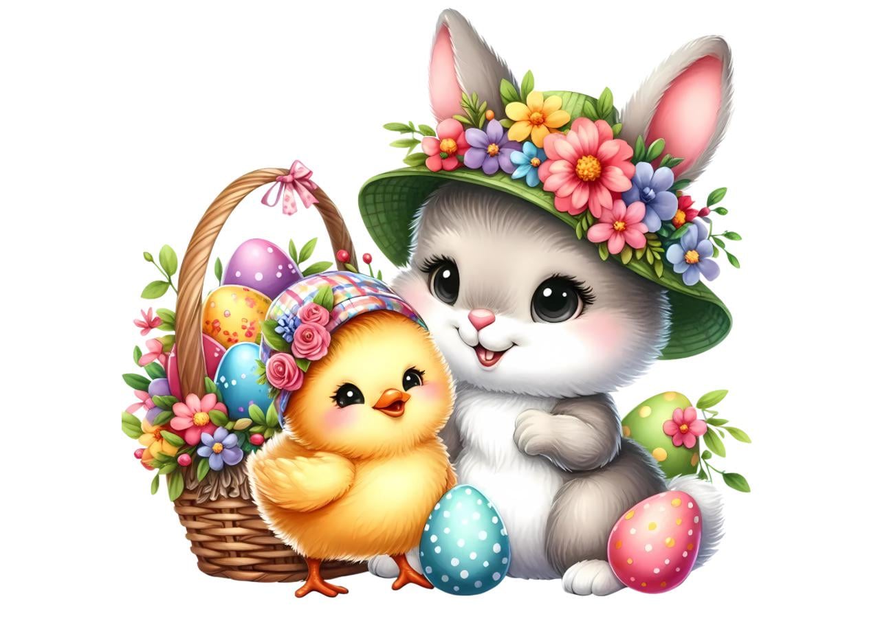 Easter Bunny and Chick Clipart, Spring Easter PNG - Etsy