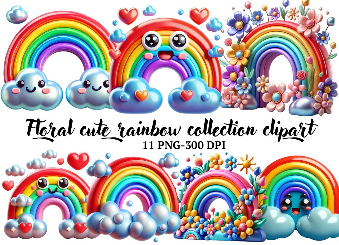 Floral Cute Rainbows Clipart, Rainbow Clipart , Spring Flowers ...