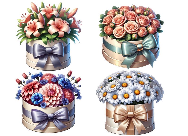 Flower Box Clipart, Spring Clipart, Watercolor Flower Box, Bouquets of ...