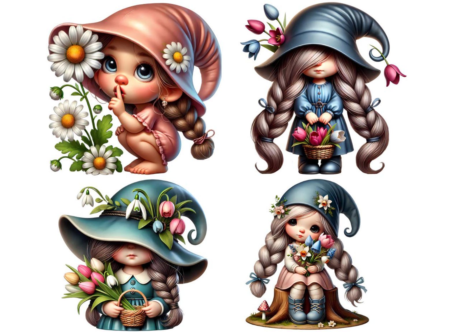 14 Spring Girls Gnome Collection Clipart, Gnome Clipart, Gnome Girl ...