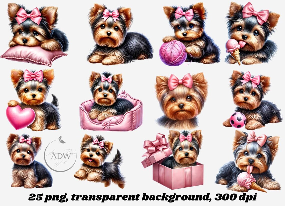 Yorkshire Terriers Clipart, 25 PNG Adorable Yorkie Graphics, Cute ...