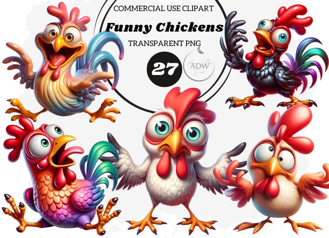 Funny Chicken Clipart Bundle: Sarcastic Rooster PNG (digital Download ...