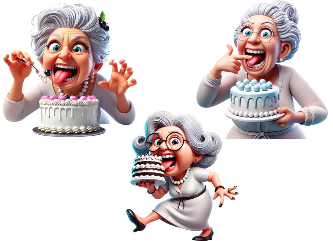 Old Ladies With a Cake, Happy Birthday Old Ladies , Grandmother Clipart ...