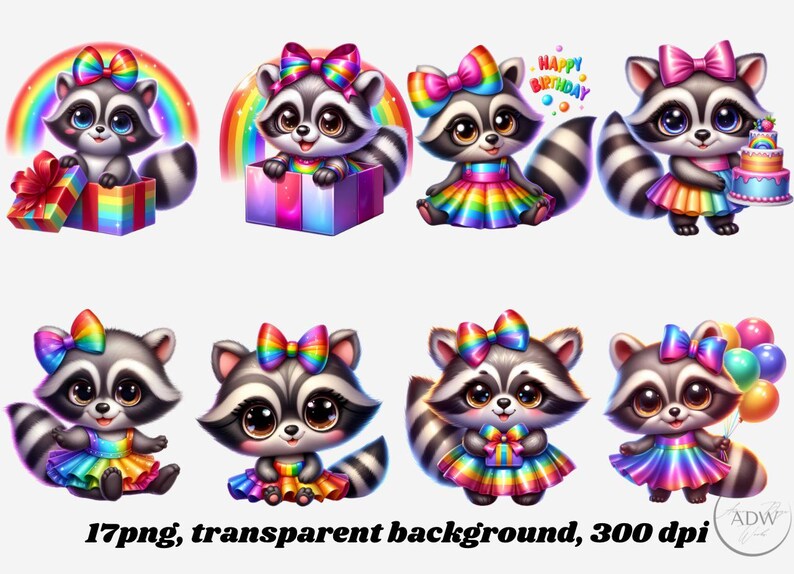 Raccoon Clipart , Rainbow Raccoon Clipart, Happy Birthday Clipart ...