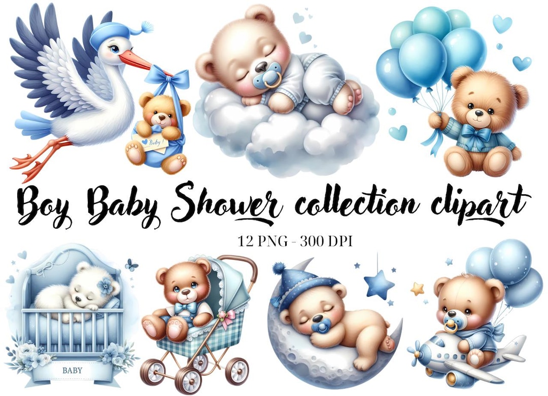 Watercolor Teddy Bear Clipart: Boy Baby Shower PNG (commercial Use) - Etsy