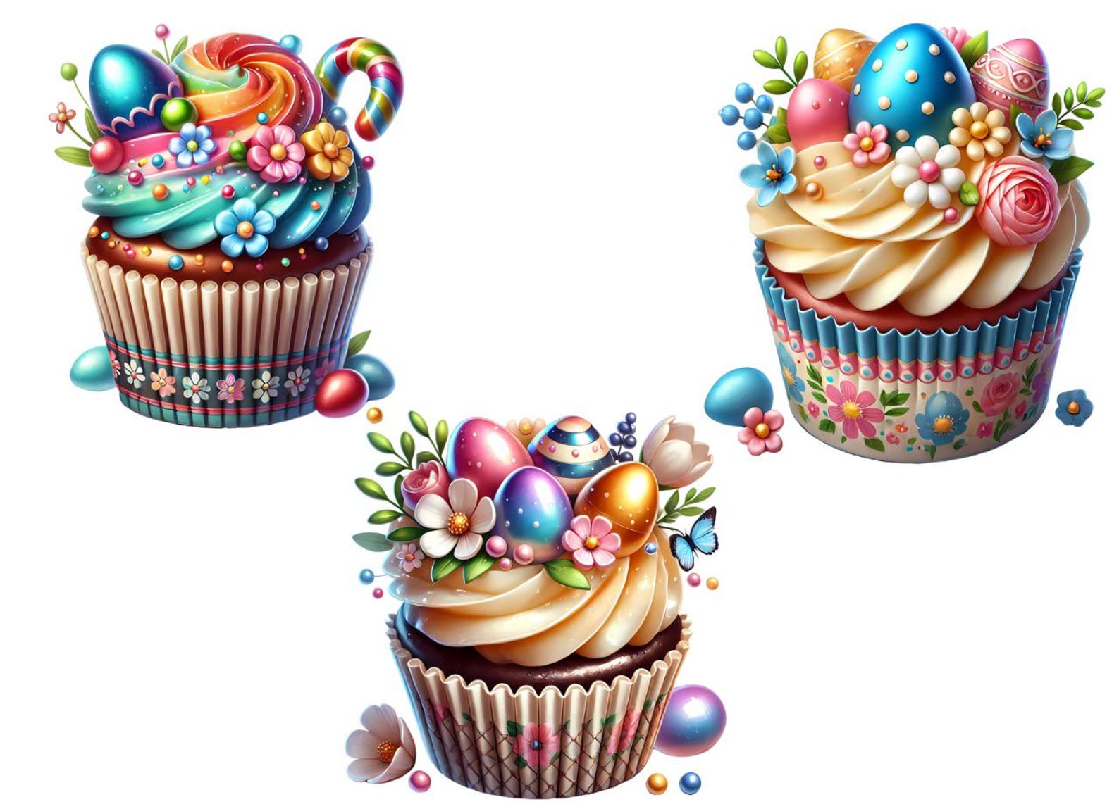 Easter Cupcakes Clipart: Watercolor Desserts Graphics (digital Download ...