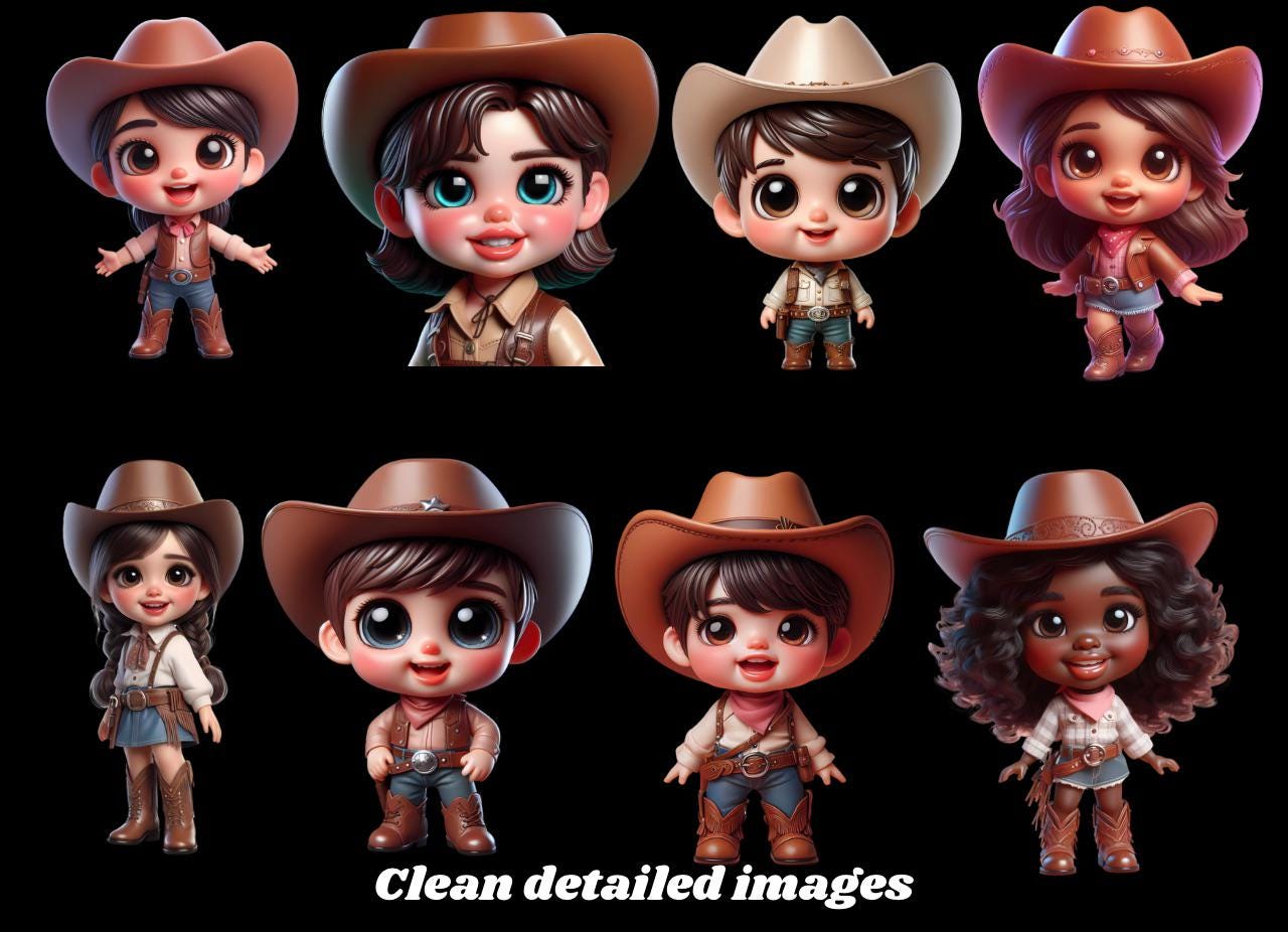 Cowboy Kids Clipart Set: Wild West PNG Illustrations (digital Download ...