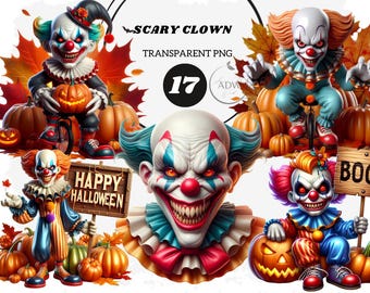 DIGITAL Terrified Clown Halloween Trick or Treat Bag Customizable Png ...