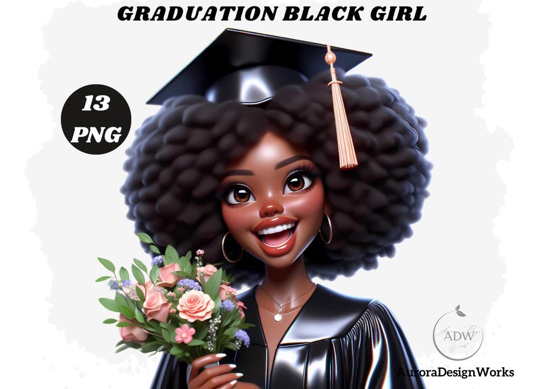 Black Girl Graduation Clipart: Chibi PNG, 2025 Graduate (digital ...